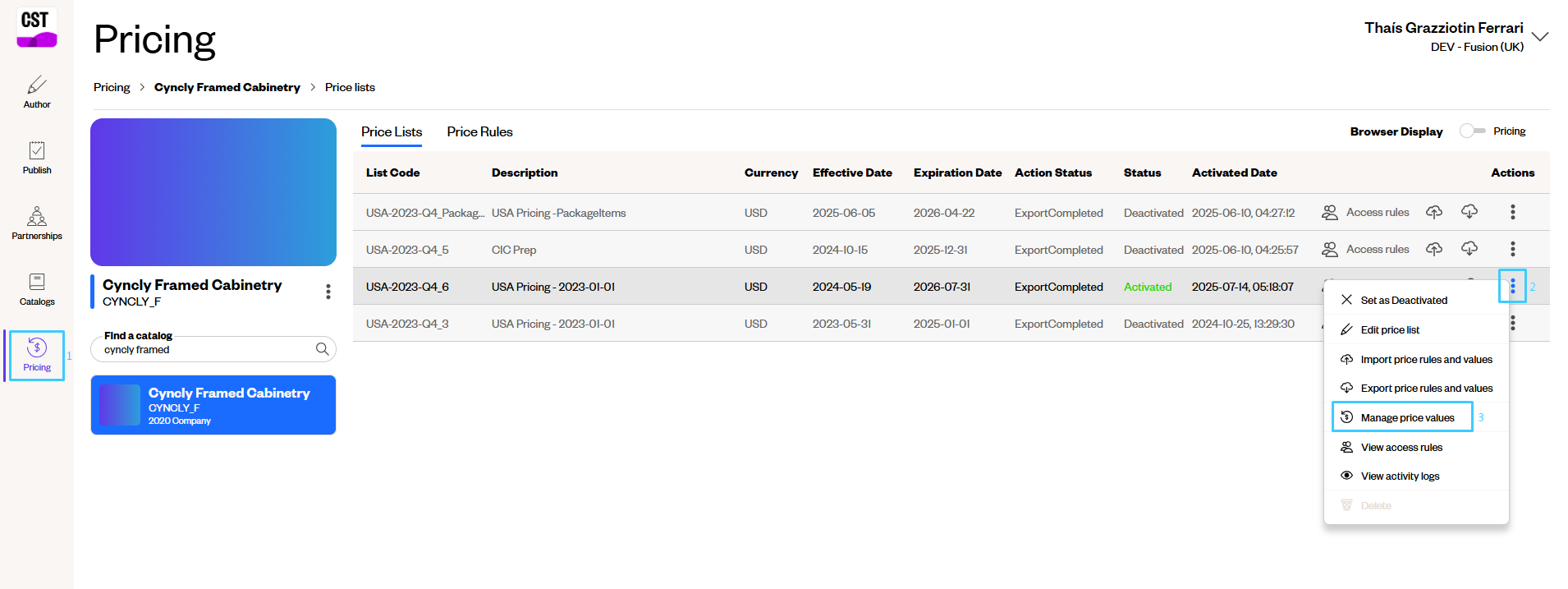 Creating and managing Price Values – Content Studio
